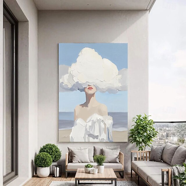 Dreamy Cloud Face Canvas Art Surreal Minimalist Woman Lips in Soft ...