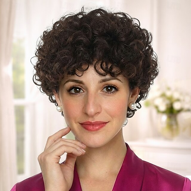 Short Dark Brown Curly Wigs for Women - Realistic Tight Spiral Curls ...