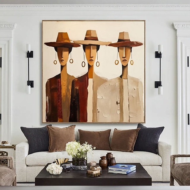 Original Lady with Hat Oil Painting on Canvas Large Wall Art Abstract ...