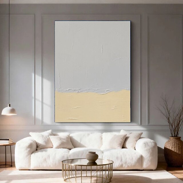 Handmade Extra Large Grey Yellow Wall Art Abstract Gray Painting on ...