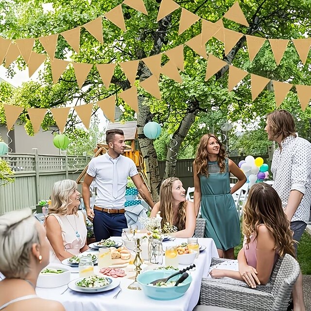 48Pcs/set Triangular Burlap Banners, Burlap Triangle Flag Banners ...