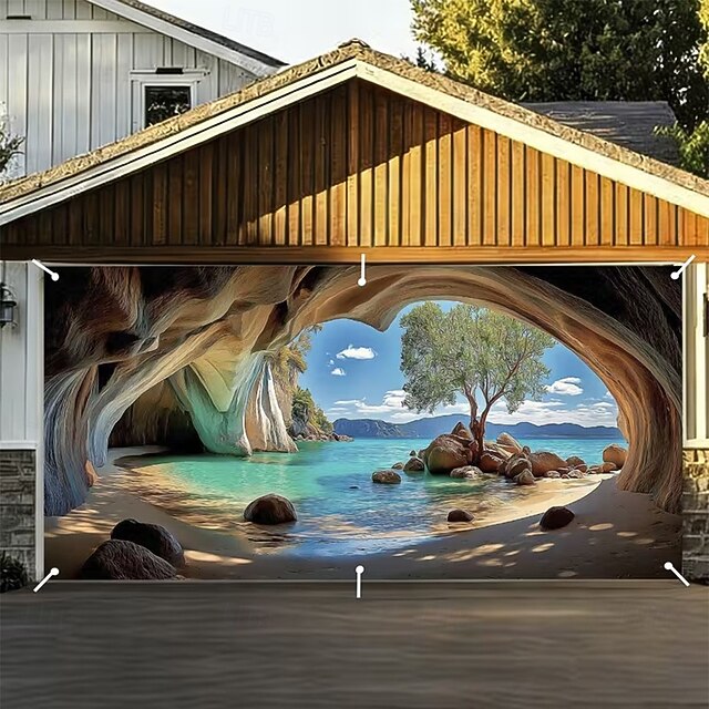 Tapestry Garage Door Cover Large Hanging Backdrop Beach Vintage 3D ...