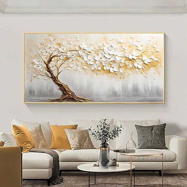 Original painting handmade Gold White Blooming Painting On Canvas 3D ...