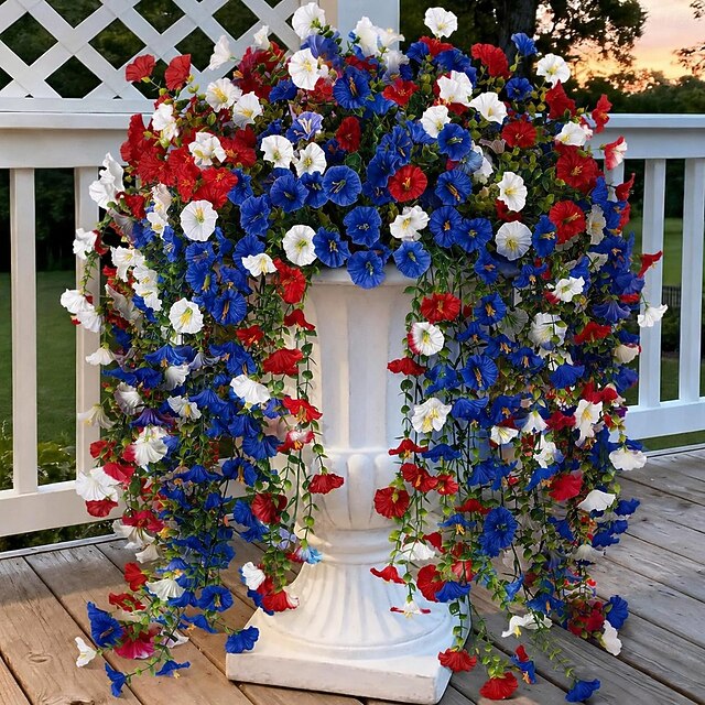 Artificial Morning Glory Hanging Vine Flowers for Outdoor, 6 Pcs Red ...