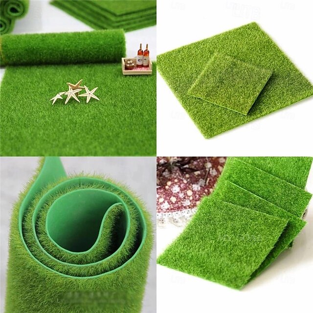 4 Packs Fake Grass Decor for Crafts, 6" x 6" Fairy Artificial Moss for ...