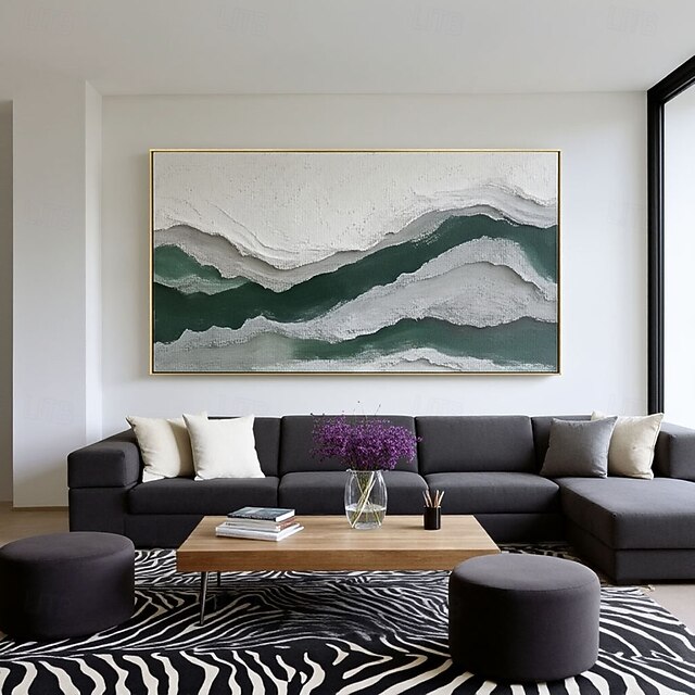 Large oil painting handmade Green And Beige Mountain Painting On Canvas ...