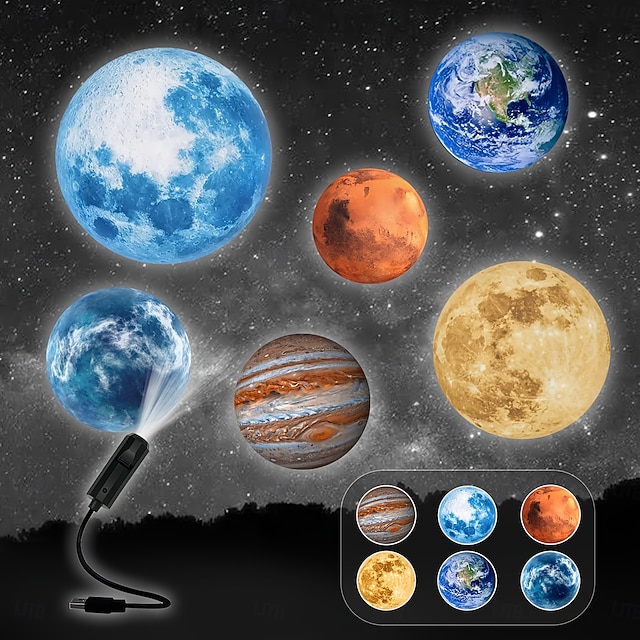 6 in 1 USB Planet Projector Night Light, Earth Moon Mars Jupiter Galaxy ...