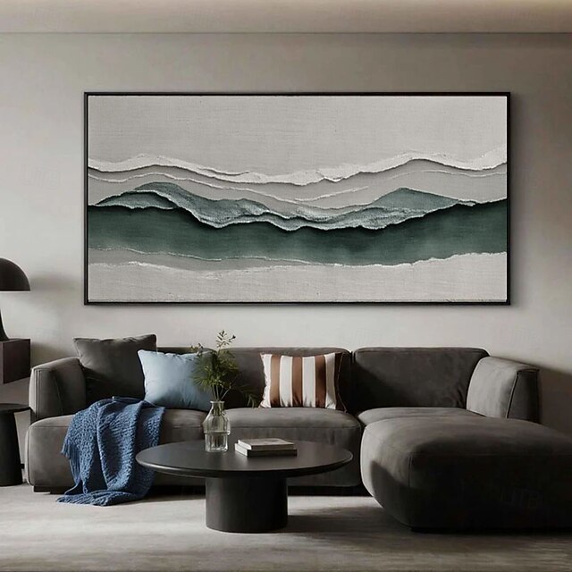 Large oil painting handmade Green And Beige Mountain Painting On Canvas ...