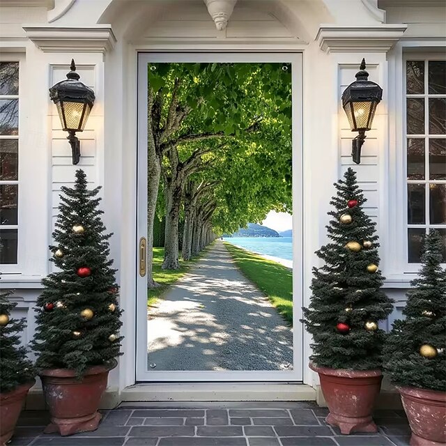 Autumn Fall Maple Leaves Nature Scenery Door Banner Golden Sunburst ...