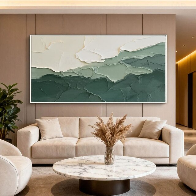 handmade Green and White Textured Abstract painting wall canvas ...