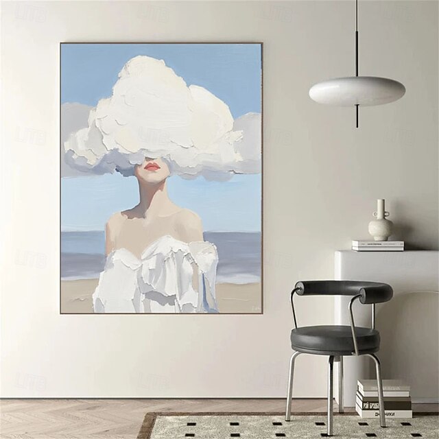 Dreamy Cloud Face Canvas Art Surreal Minimalist Woman Lips in Soft ...