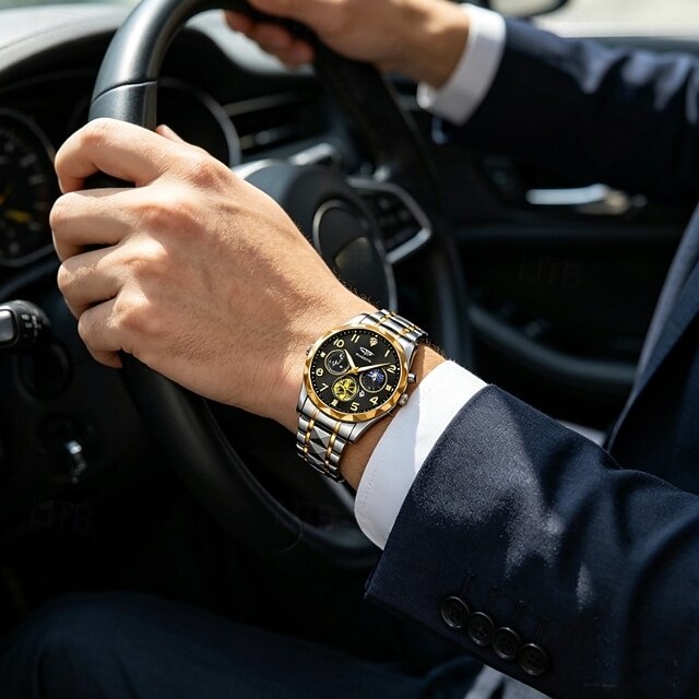 Men's Watch Luxury Green Dial Chronograph, Two Tone Gold Silver ...