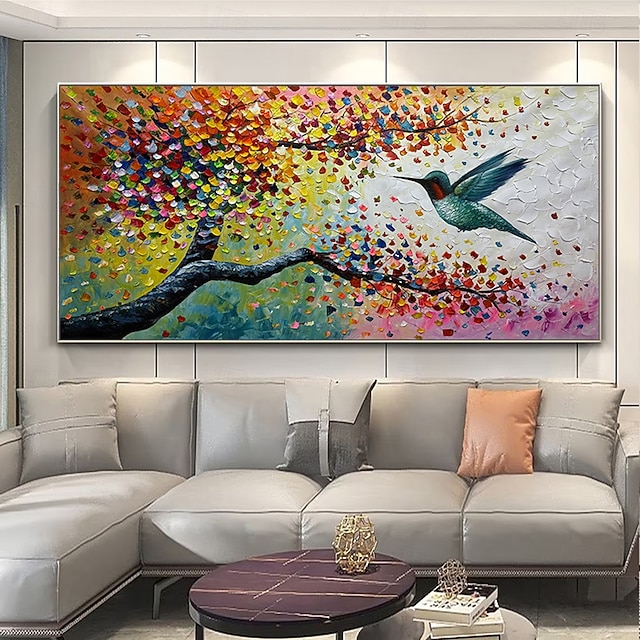 Mintura Handmade Textured Colorful Graffiti Tree Hummingbird Oil ...