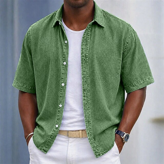 Men's Shirt Casual Shirt Button Up Shirt Garment Dyed Acid Wash Shirt ...
