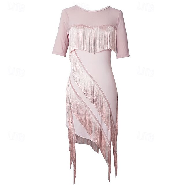 Women's Black Latin Dance Dress - Professional Mesh Sleeve Ballroom ...