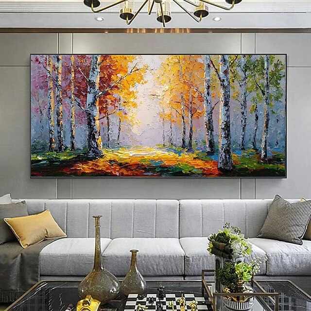 Large oil painting handmade Birch Trees Canvas Painting Boho Wall Decor ...