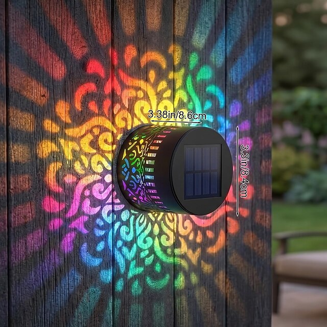 4 Pcs Colorful Solar Wall Lights Outdoor, Metal Mandala Projection ...