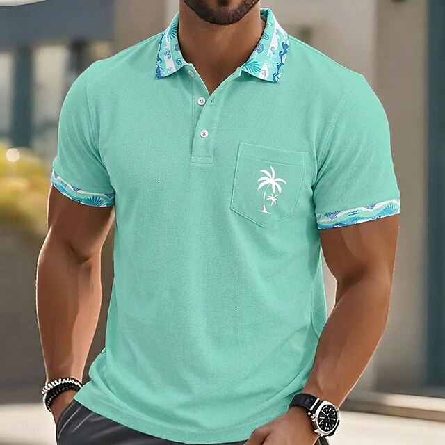 Men's Golf Shirt Pique Polo Shirt Casual Business Ribbed Polo Collar ...