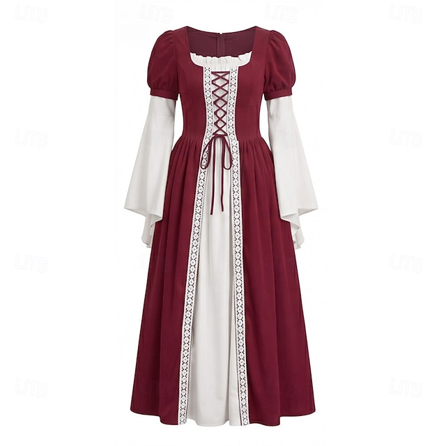 Retro Vintage Medieval Renaissance Floor Length Dress Long Sleeves ...