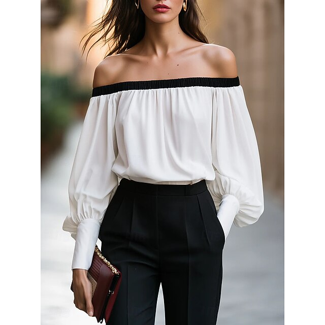 Women's Shirt Blouse Solid Color Elegant Cute Streetwear Long Sleeve ...
