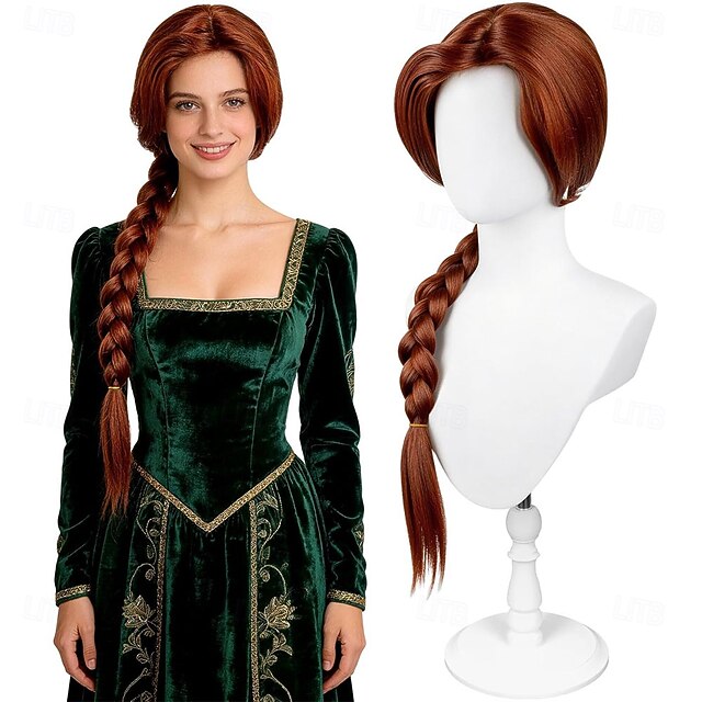 Long Red-Brown Braided Cosplay Wig with Adjustable Cap Heat-Resistant ...