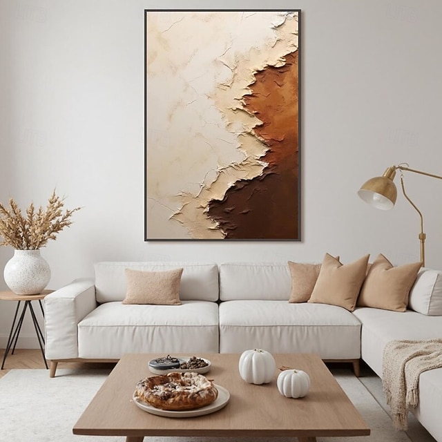 Handmade 3D Textured Canvas Painting Modern Beige Brown Oil Art ...
