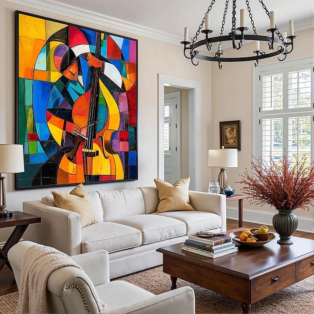Abstract Cello Oil Painting on Canvas, Colorful Geometric Modern Art ...