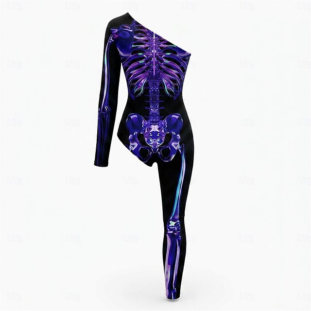 Cosplay Costume Bodysuit Skull Skeleton One Shoulder Asymmetric Design ...