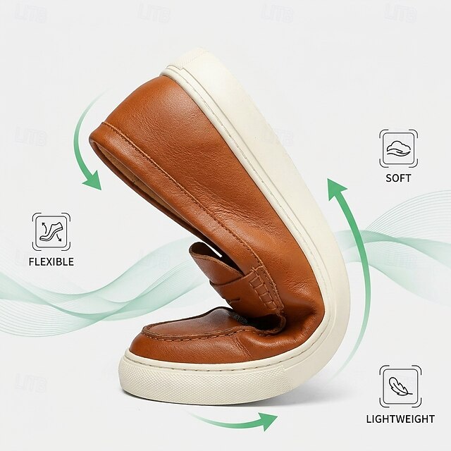 Men's Brown Penny Loafers – Lightweight Slip-On Casual Shoes, Classic ...