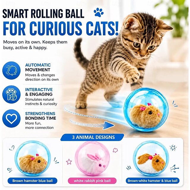 2PCS Smart Rolling Ball Cat Toy, Automatic Interactive Self-Moving Toy ...