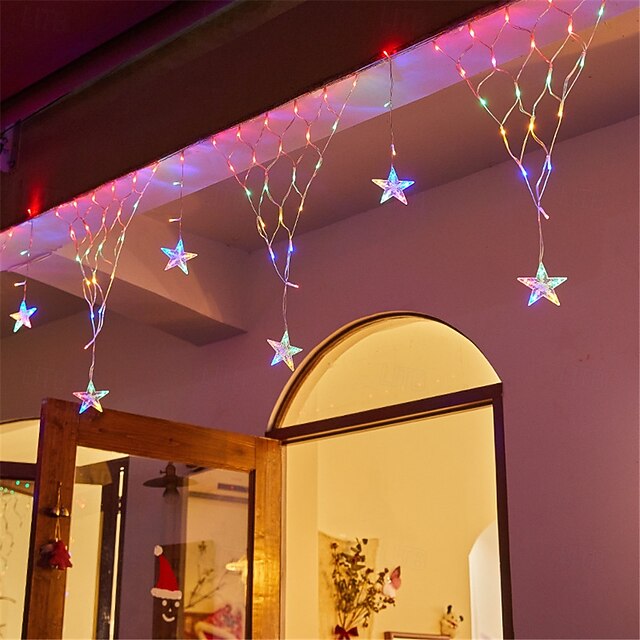 Outdoor Solar Lights Decoration Icicle Pentagram Light String 8 ...