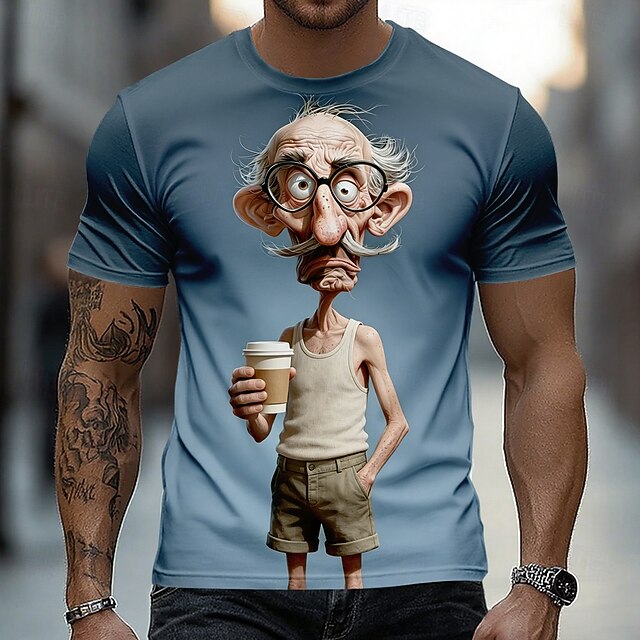 Men's Ombre Old Man T Shirt Short Sleeve T shirt 3D Print Crew Neck ...