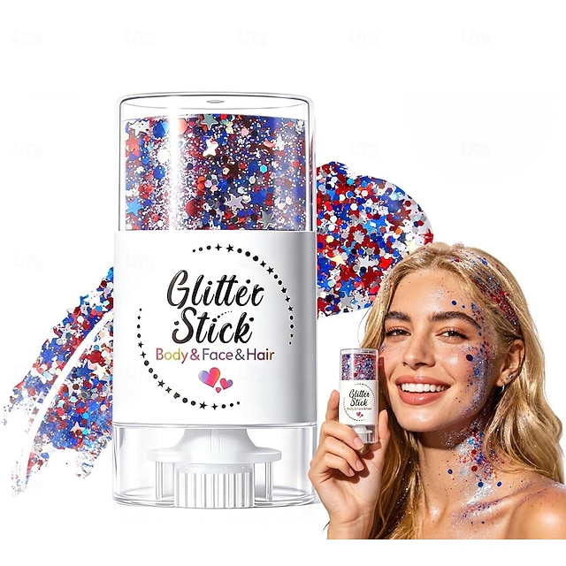 4th of July Patriotic Body Glitter Stick, 1/2Pcs Red White Blue Face ...