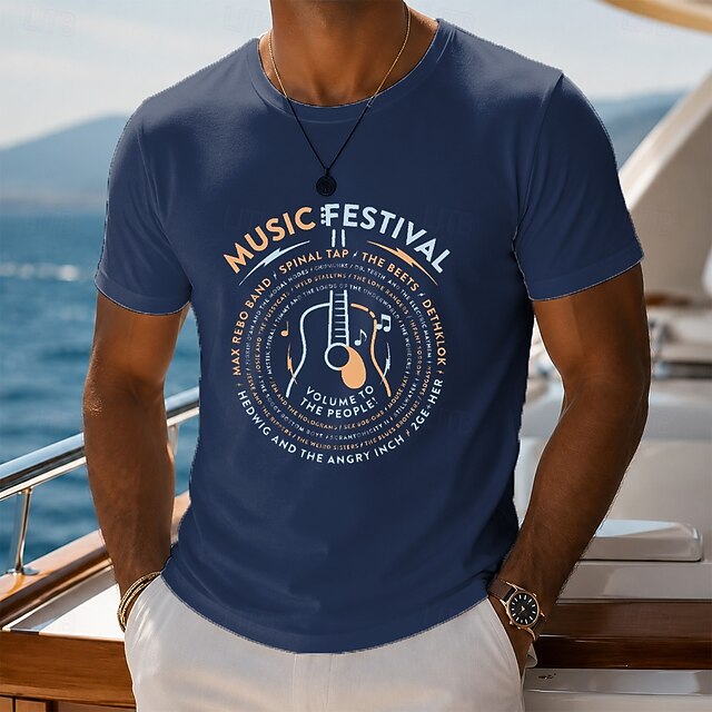 Men's Music Guitar T Shirt Short Sleeve T shirt 3D Print Crew Neck ...
