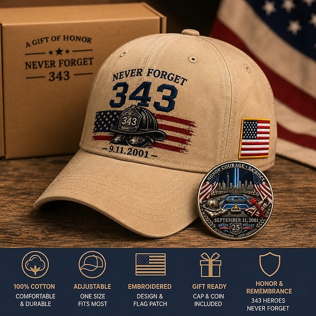 Never Forget 343 Memorial Hat, Adjustable 9/11 Firefighter Baseball Cap ...