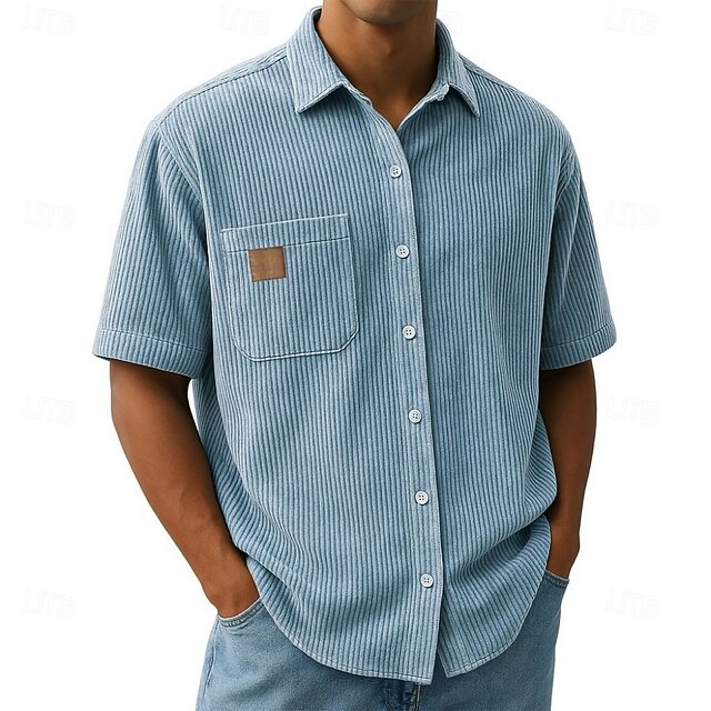 Men's Shirt Casual Shirt Corduroy Shirt Button Up Shirt Blue Black Pink ...