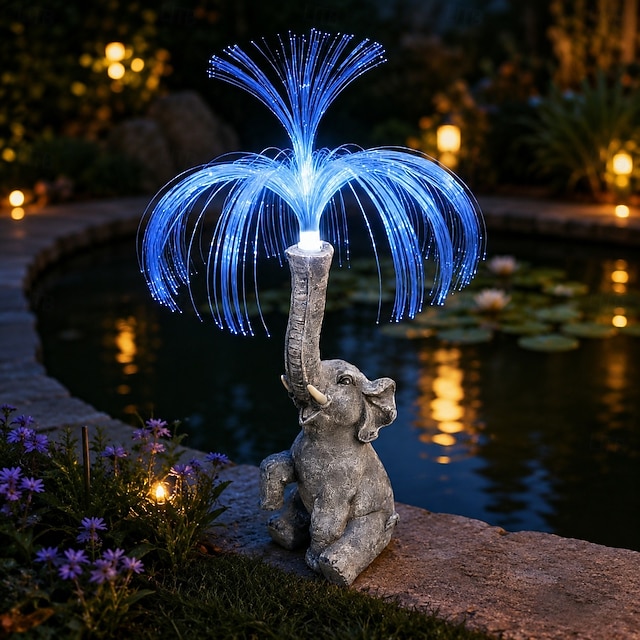 Solar Elephant Garden Statue Lights Outdoor, Waterproof Resin Elephant ...