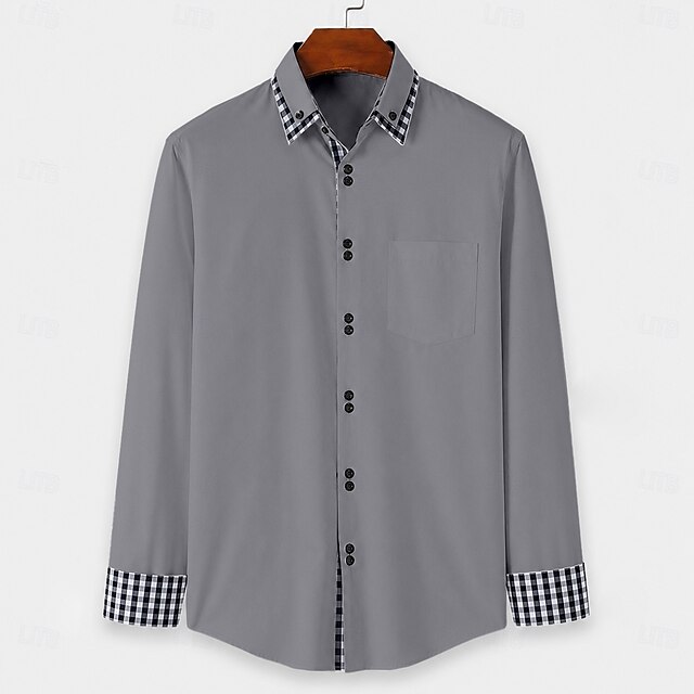 Men's Shirt Dress Shirt Button Down Shirt Non Iron Shirt Color Block ...