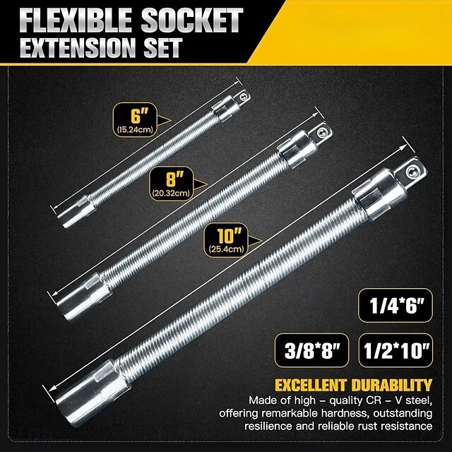3pcs Flexible Socket Extension Bar Set, Metal Ratchet Wrench Extender ...