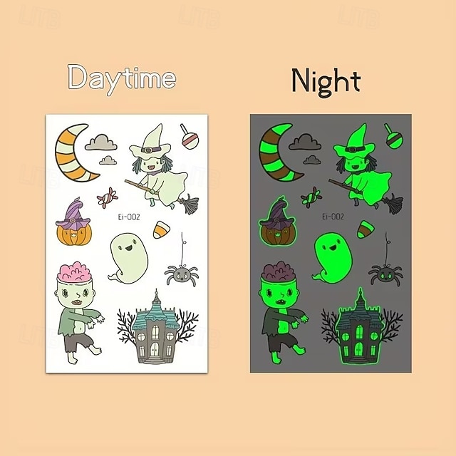 15 Sheets Glow in the Dark Halloween Temporary Tattoos, Luminous Face ...