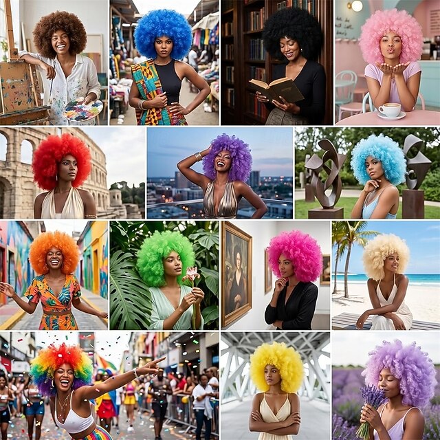 Perruque afro bouclée brune avec lunettes de soleil en forme de cœur ...
