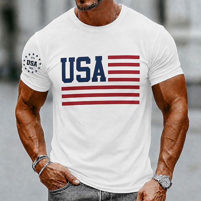 4th of July 2026 250th Men's US Flag T Shirt Short Sleeve T shirt 3D ...