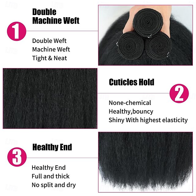 3 Bundles Hair Weaves Brazilian Hair Yaki kinky Straight Silky Straight ...