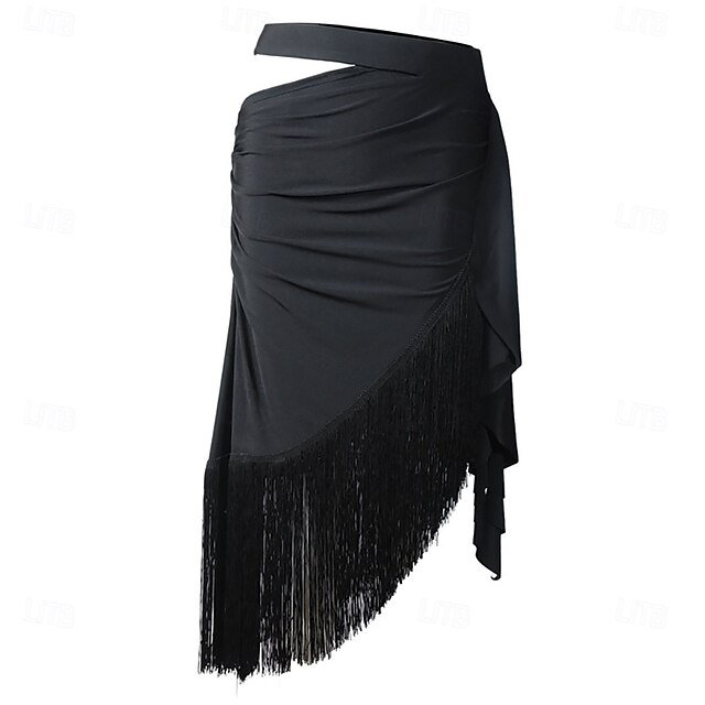 Latin Dance Skirts Tassel Pure Color Splicing Women's Training ...