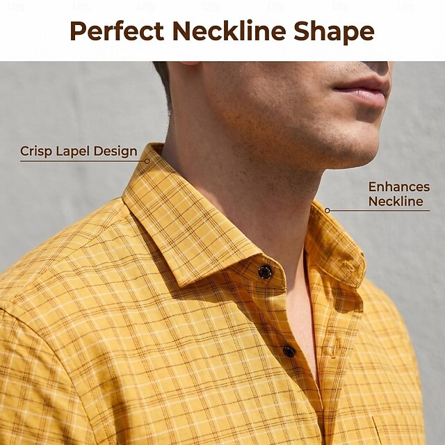 Men's Shirt Dress Shirt Button Up Shirt Plaid Casual Daily Light Yellow ...