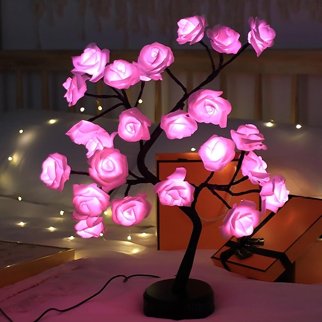 Rose Flower Tree Lamp, Color Changing Multicolor LED Table Lamp with ...