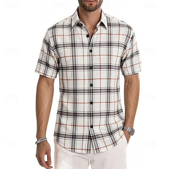 Men's Shirt Casual Shirt Button Up Shirt khaki Dark Blue Beige Short ...