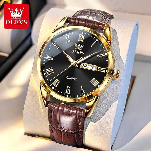 OLEVS Men's Watch Luxury Business Quartz Dress Watch Waterproof Brown ...