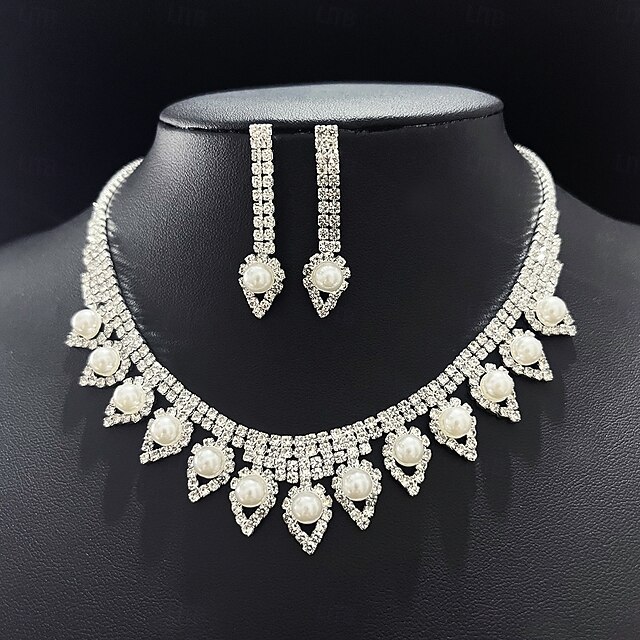 Jewelry Set Two-piece Suit Pearl Alloy Earrings Necklace Women's ...