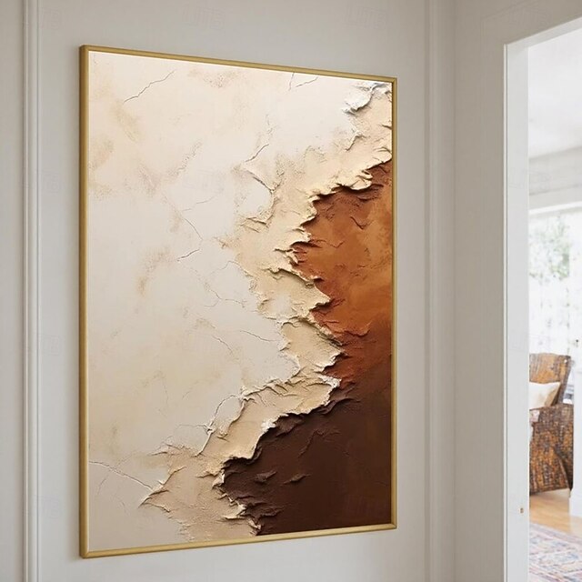 Handmade 3D Textured Canvas Painting Modern Beige Brown Oil Art ...